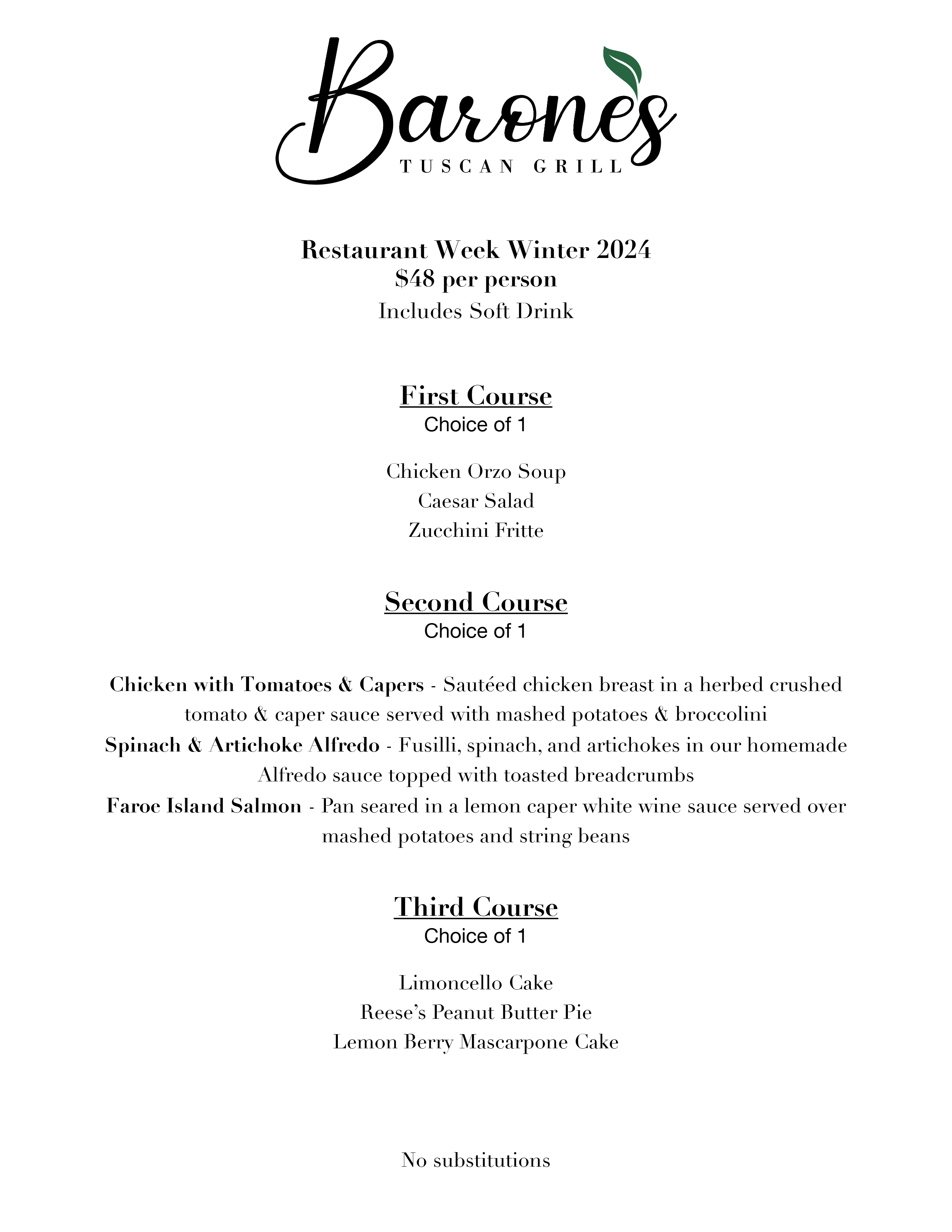 Restaurant Week Menu